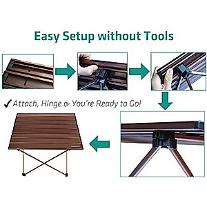 TREKOLOGY Camping/Beach Table with Aluminum Table Top – Portable Folding Table in a Bag for Beach, Picnic, Camp, Patio, Fishing, RV, Indoor (Brown, Large (27''x18''x16''))