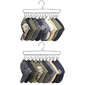 Mkono Hat Organizer Hanger for Closet Set of 2 Baseball Cap with 20 Clips Stainless Steel Rack Holder Caps, Silver Hangers Organizer, Fits All Pieces