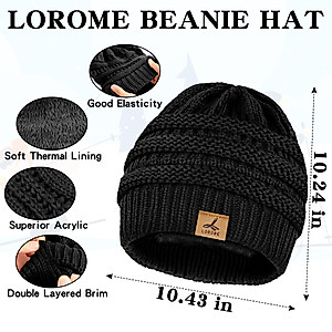 Winter Beanie Hat Scarf Gloves, Warm Fleece Knit Winter Hats Touch Screen Gloves Neck Scarf Set Winter Gifts for Unisex Adult Black
