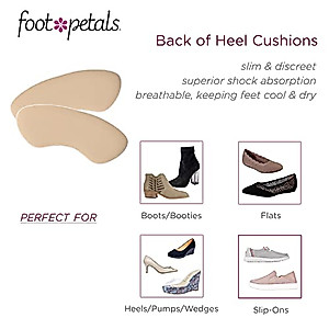Foot Petals Womens Back of Heel Cushion Inserts, Heel Protectors, Comfortable Heel Grip for Pain Relief and Sizing, 1 pair, Khaki