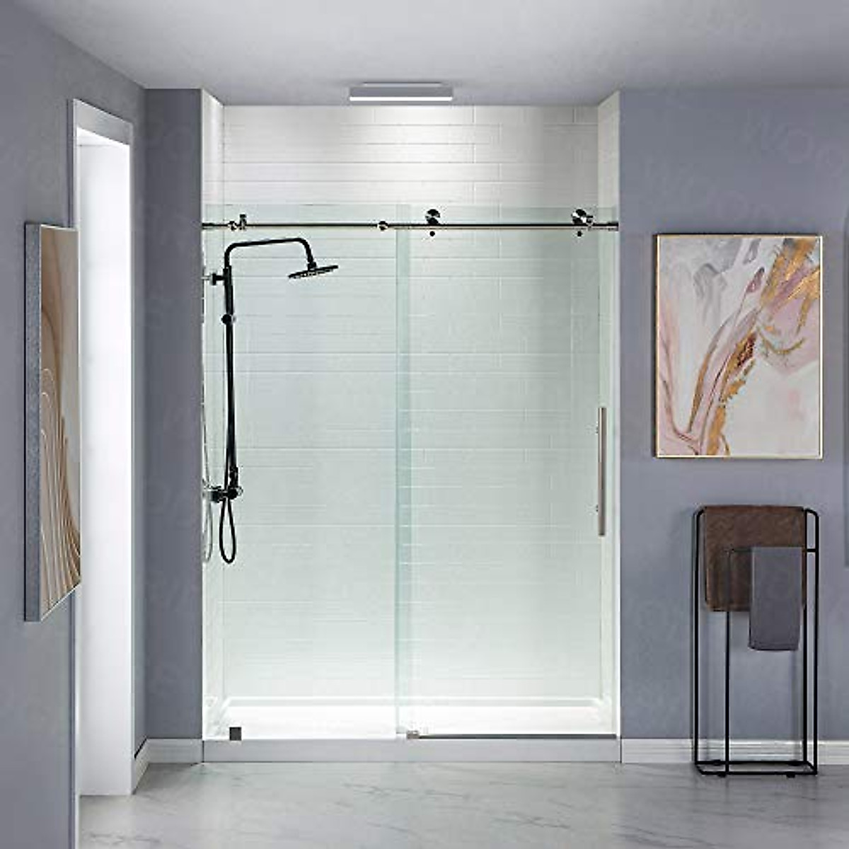 WOODBRIDGE MSDC4876-B Frameless Sliding Glass Shower Door | 44"-48"W x 76"H | Brushed Nickel Finish