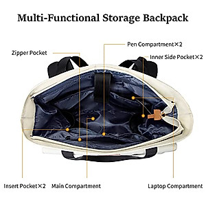 GOLF SUPAGS Convertible Tote Backpack Wide Top Open Water Resistant Backpacks with USB Charging Port College Bags Fits 15.6 Inch Notebook (Black & White)