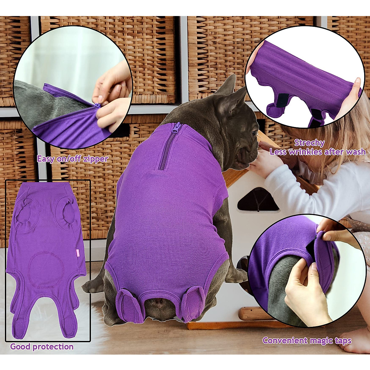 Wabdhaly Dog Surgery Recovery Suit for Female Spay,Puppy Surgical Recovery Zip Up Suit,Anti-Licking Bodysuit for Abdominal Wounds,Cone Alternative Recovery Blank Suit for Dogs