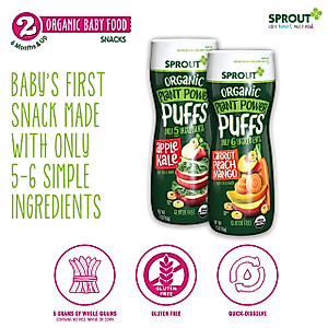Sprout Organic Baby Food Plant Power Puffs, 1.5 Canister 1.5 Ounce (Pack of 6) Carrot Peach Mango