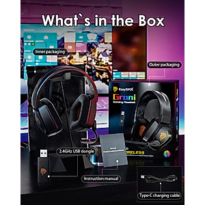 EasySMX C07W Wireless Gaming Headset with Microphone, 2.4GHz USB Gaming Headphones for PC, PS5, PS4, Nintendo Switch, Bluetooth Gaming Headset, 3D Stereo Surround Sound, Ergonomic Design