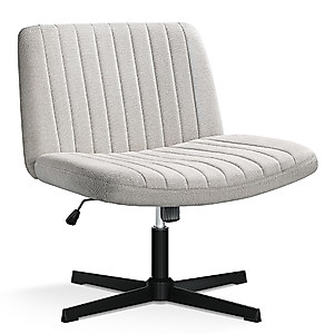 Shintenchi Criss Cross Chair, Armless Cross Legged Office Desk Chair with Fabric Padded Seat No Wheels, Swivel Height Adjustable Mid Back Wide Seat Computer Task Vanity Chair for Home Office, Beige