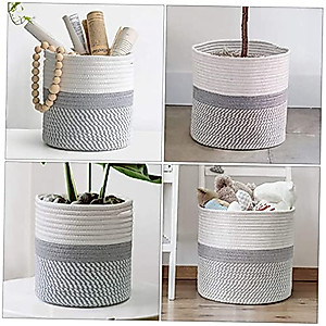 Hoement 1pc Rope Storage Basket Baby Costume Round Laundry Basket Wicker Hamper Round Organizer Baskets Baby Diapers Basket Blanket Storage Basket Sundries Box Woven Basket Home Organizer