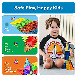 PicassoTiles 100 Pieces Magnetic Tiles Building Blocks Mini Size Diamond Series Magnet Toys Travel Size On-The-Go Construction Sensory Toys Gifts Educational Set STEM Learning Kit Playset PTM100