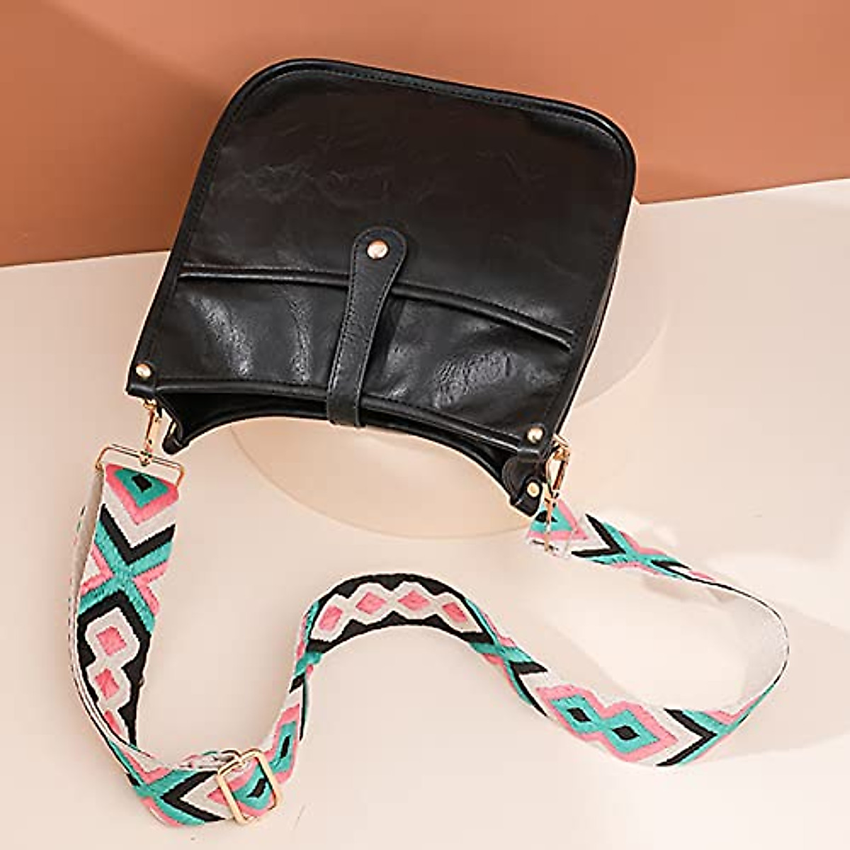 JRNDNIUO Crossbody Bag for Women Designer Thick Strap Bags for Women Adjustable Guitar Strap Purse Shoulder Bucket Bags