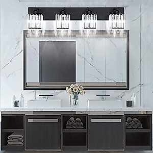 Aipsun Black Light Fixtures Bathroom Vanity Light Crystal Modern Vanity Light for Bathroom 4 Light (Exclude Bulb)