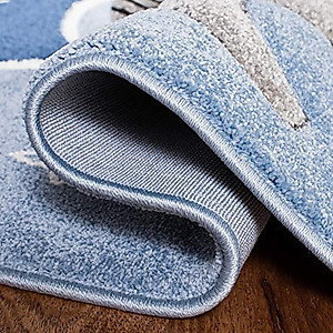 SAFAVIEH Carousel Kids Collection Area Rug - 5'3" x 7'6", Blue & Grey, Animal Design, Non-Shedding & Easy Care, Ideal for High Traffic Areas for Boys & Girls in Playroom, Nursery, Bedroom (CRK121B)