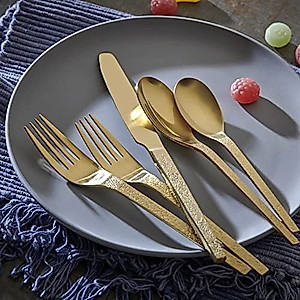 20 Piece Matte Gold Embossed Eve Pattern Handle Silverware Set, Ornative Eve Flatware Cutlery Set Service for 4, Includes Knives, Forks, Spoons, Stainless Steel Utensil Set, Dishwasher Safe