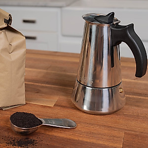 London Sip Stainless Steel Stove-Top Espresso Maker Coffee Pot Italian Moka Percolator, Silver, 3 Cup