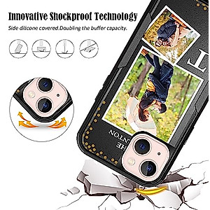 Custom Photo Case for iPhone 13 Apple Phone Lightspot 2 Images Pattern - Personalize Picture Text Name on 3 Hybrid PC TPU in 1 Sturdy Tough Edge Smartphone Cover for iP13 Thirteen Black 6.1"