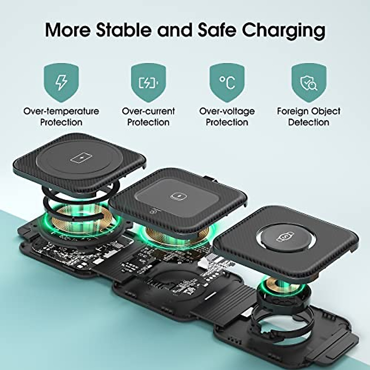Folding Wireless Charger for Samsung, 3 in 1 Travel Charging Pad Compatible with Samsung Galaxy Z Flip 4/ S23/22/21/20/10/9/8/7 Note 20/10/9/8/7/6/5, Galaxy Watch 5/4/3/Active 2/1/LTE, Buds 2/Pro/Live