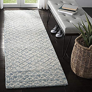 SAFAVIEH Abstract Collection Runner Rug - 2'3" x 12', Blue & Ivory, Handmade Wool, Ideal for High Traffic Areas in Living Room, Bedroom (ABT203A)
