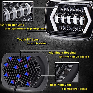 OVOTOR 7x6 inch Halo LED Headlights, 5x7 inch Square LED Headlamp with Arrow Angel Eyes DRL Turn Signal Light Replaces H6054 H5054 H6054LL 69822 Fit Trucks Wrangler XJ YJ Sedans GMC