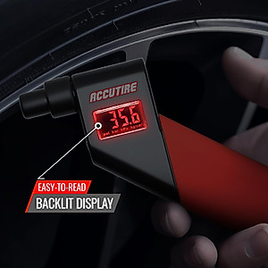 Accutire MS-4021R Digital Tire Pressure Gauge with 4 Valve Caps, 5-150psi (psi, bar, kPa, kg/cm2)