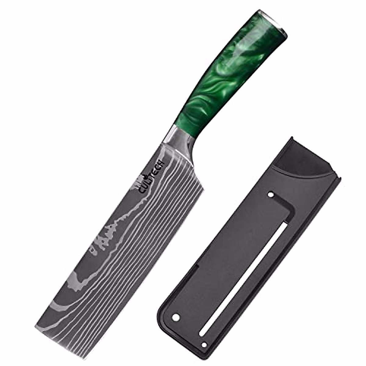 CULITECH Nakiri Knife, 7 inches Sharp Laser Damascus Pattern Chef Knife with Resin Handle and Sheath,Utility Kitchen Knife for Kitchen and Restaurant used