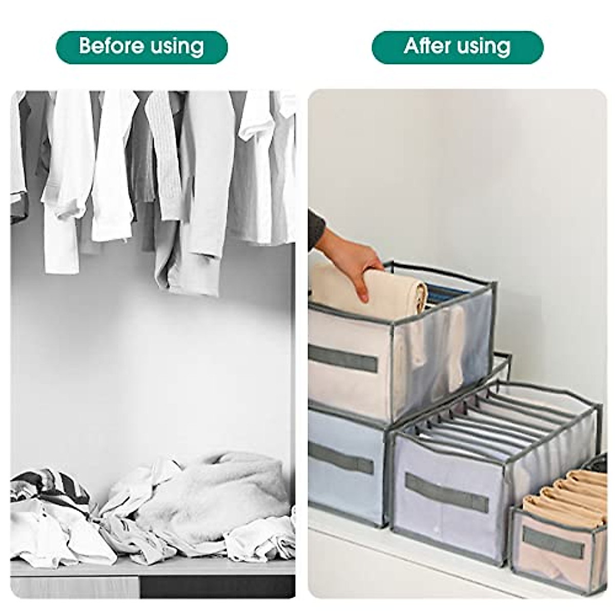 Large Capacity Clothes Organizer, 9Compartment Jeans Drawer Organizer - 2 Pack for Folding Clothes Wardrobe Drawer Storage Box Clothes Organizer for Shirts Pants