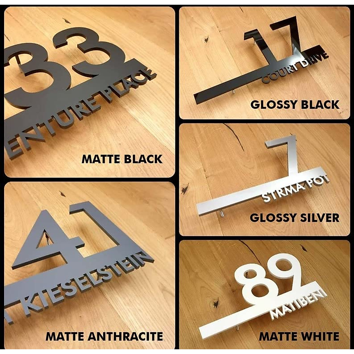 Modern Underline Sign Plaque, Black Silver Gold House Numbers Sign Outdoor Mailbox DIY House Number Door Plates Custom House Street Name Signs