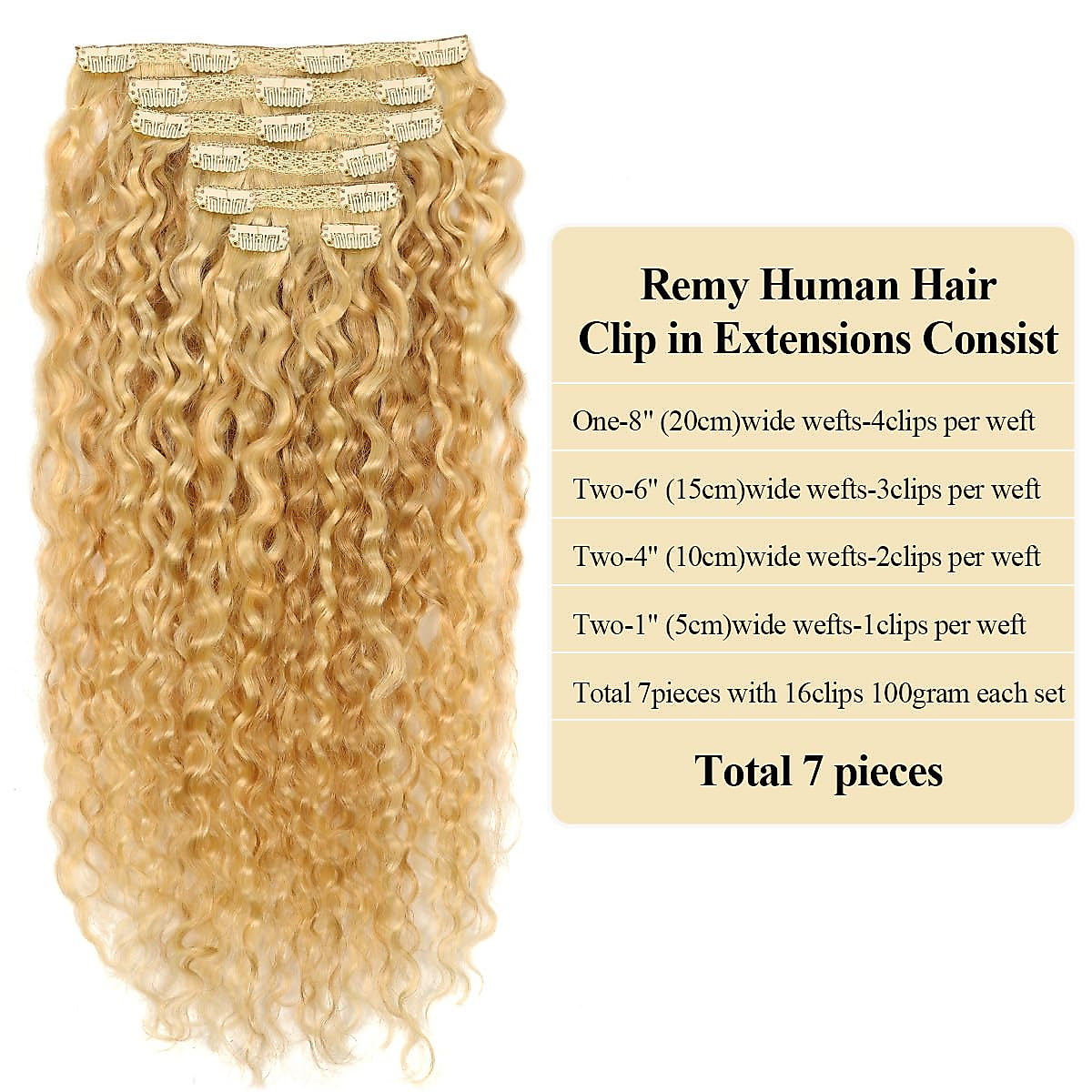 FASHION LINE Brazilian P27-613 Water Wave Blonde Human Hair Extensions Unprocessed Human Hair Bundles Weft 1PC 100g Piano Color (18" 100G Clip In Human Hair P27-613)