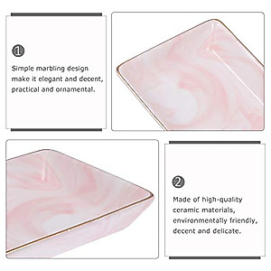 Cabilock 2PCS Bathroom Vanity Tray Marble Pattern Ceramic Toothbrush Holder Countertop Storage Organizer Decorative Jewelry Display Tray (Pink)