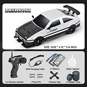 Remote Control Car RC Drift Car 1:16 Scale 4WD 18KM/H High Speed Model Vehicle 2.4GHz with LED Lights Spray Rubber Tire Racing Sport Toy Car for Adults Boys Girls Kids Gift 2Pcs Rechargeable Batteries