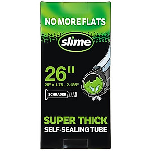 Slime 30081 Bike Inner Tube with Slime Puncture Sealant, Super Thick, Extra Strong, Self Sealing, Prevent and Repair, Schrader Valve, 26" x 1.75-2.125"