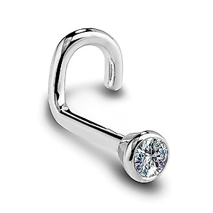 I1 2mm 0.03ct. t.w. Diamond Flush Bezel Set Diamond 14K White Gold Twist Nose Ring 20G
