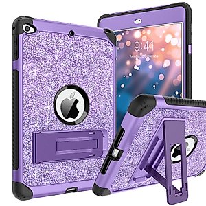 BENTOBEN iPad Mini 5 Case, iPad Mini 4 Case, Glitter Sparkly 3 Layers Heavy Duty Rugged Shockproof Kickstand Sturdy Leather Protective Tablet Cover for Apple iPad Mini 5 / iPad Mini 4, Purple