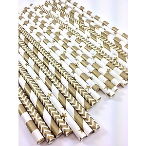 METALLIC GOLD, Vintage Paper Drinking Straws - HOLIDAY VALUE PACK - 4 Designs - 100 CT. by Twilight Parties