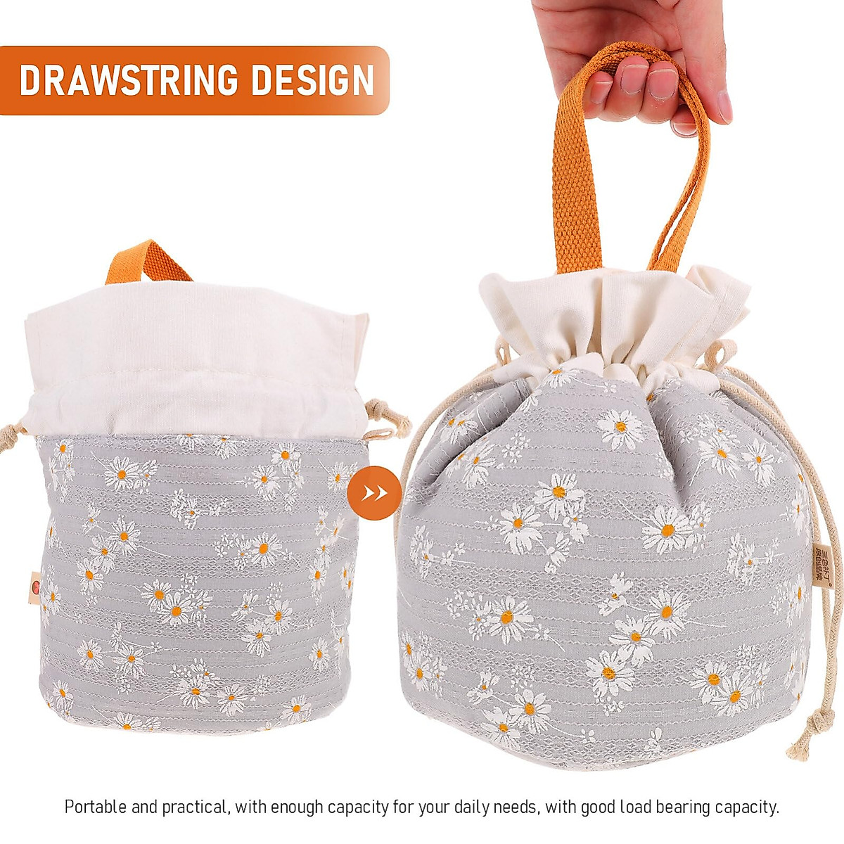 Cabilock Lunch Bag Insulated Folding Lunch Bag Bento Box Drawstring Bag Portable Lunch Holder Daisy Pattern Bento Box Bag Cute Tote