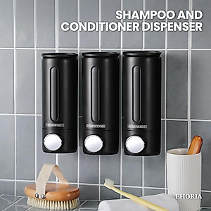 EHORIA Shampoo and Conditioner Dispenser,Shampoo Dispenser for Shower,Soap Pump for Shower(17.6 oz Triple) (Black)