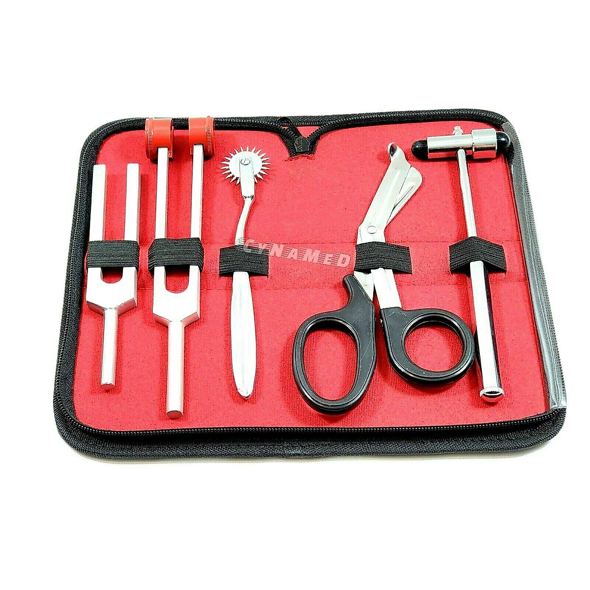 5 Piece Student Diagnostic Kit - Reflex Neurological Buck Hammer And Tuning Fork Set C 128 And C 512. Includes Wartenberg Pinwheel, Premium Steel Bandage Scissor 7.5” Black