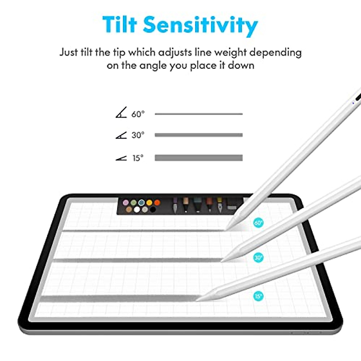 Stylus Pen for iPad 2024-2018 with Faster Charge,Tilt Sensor Battery Indicators Pencil for iPad Pro M4 2024,iPad Air M2 2024,iPad 10/9/8/7/6th,iPad Air 5/4/3,iPad Pro 11 & 12.9",iPad Mini 7/6/5