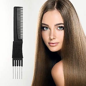 Leinuosen 3 Pack Carbon Lift Teasing Combs with Metal Prong, Hair Pick Comb for Women Hair Styling(Black)