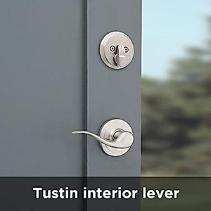 Kwikset 98180-021 Prescott Single Cylinder Front Door Handleset with Tustin Lever Featuring SmartKey Security and Microban Antimicrobial Protection in Satin Nickel