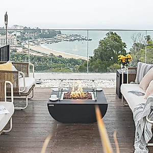 Aurora Concrete Fire Pit 34" x 34" Outdoor Patio Firepit Includes Lava Rocks Modern Fire Pits & Outdoor Fireplaces for Garden, Deck, Indoor & Outdoor Heating