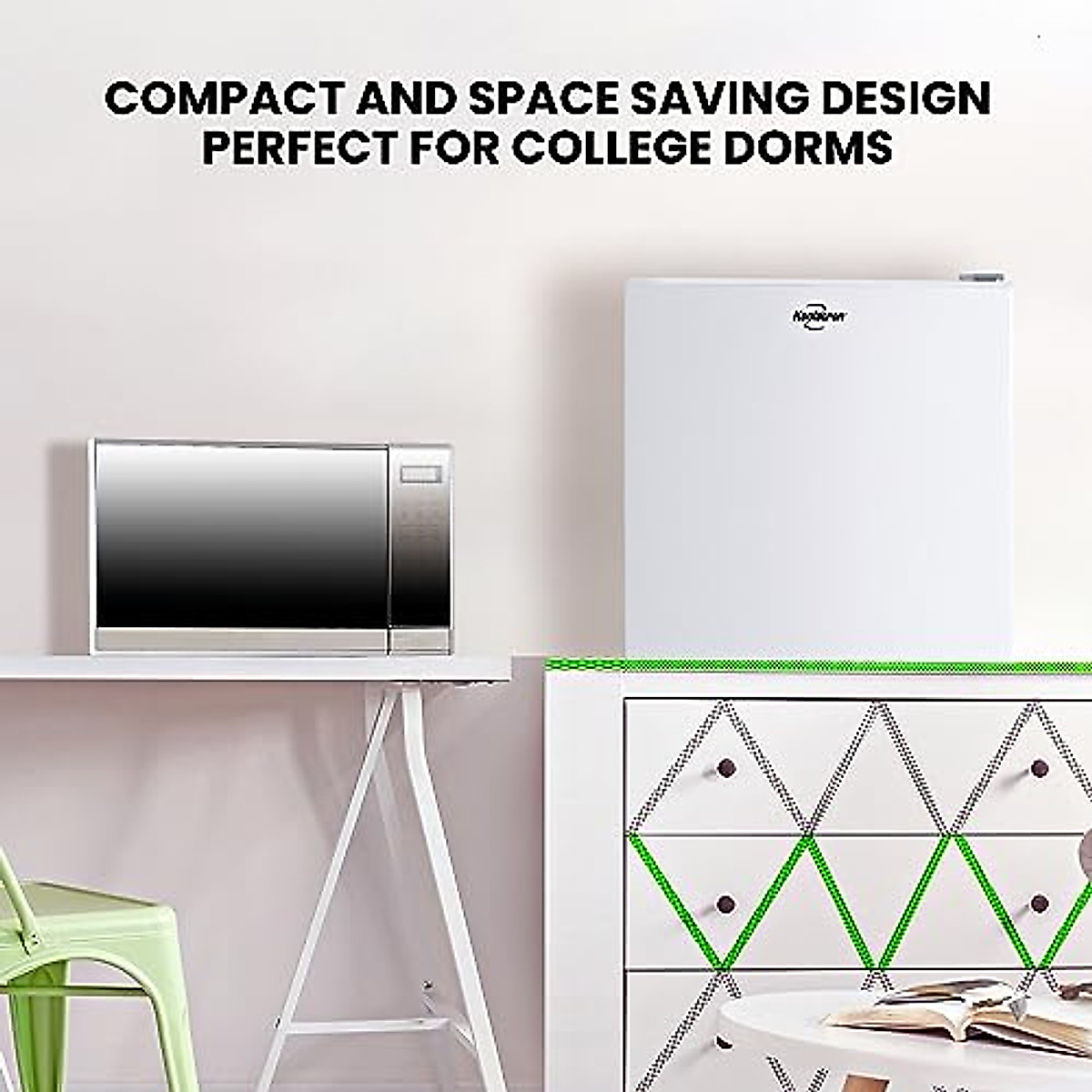 Koolatron 1.7 Cu Ft Compact Fridge + 700W Microwave Combo: Includes White Flat Back Countertop Fridge/Freezer + Total Chef 0.7 Cu Ft Stainless Steel Touch Control Microwave, Student Dorm Room, Office