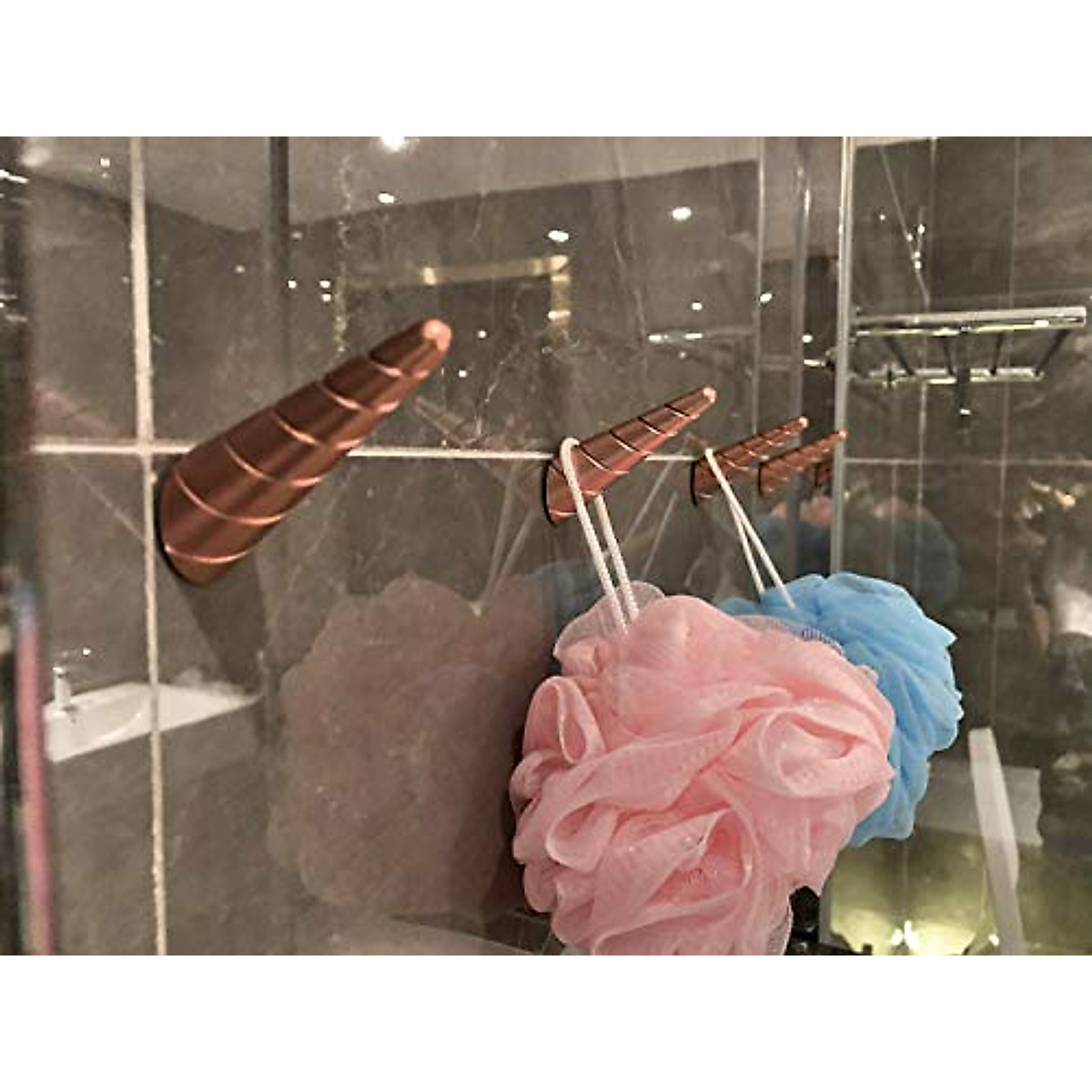 SDH Wall Mount Towel Hooks, Damage Free Modern Coat Hooks for Wall, Heavy Duty Hooks for Hanging Purse Bag Clothes Hat Helmet - Decorative Outdoor & Bathroom Hooks Pack of 4, Pink Aluminum Hooks