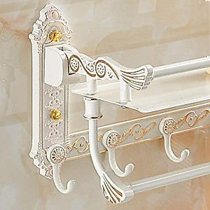 HYJMJJ Wall Mounted Coat Rack, Wall Mounted Space Aluminum Foldable Bathroom Shelves Storage Rack with Hook, Single Rod Towel Rack，Not Fade Multifunction Cosmetic Storage Rack,for Home Kitchen