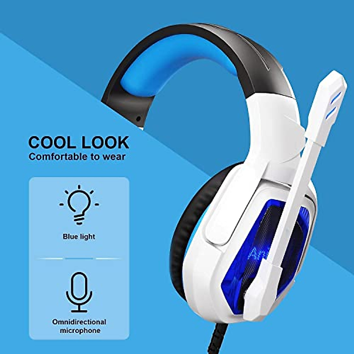 Anivia New Updated Wired Over-Ear Headphones - USB 7.1 Gaming Headset with Microphone, Stereo Surround Sound, Noise Isolating, Bass, LED Lights for PC Computer Mac