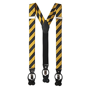 Jacob Alexander Men's College Stripe Y-Back Suspenders Braces Convertible Leather Ends and Clips - Gold Black