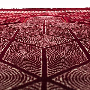 Modefa Turkish Islamic Prayer Rug - Comfortable Muslim Praying Mat for Men & Women - Soft Velvet Janamaz Praying Carpet - Ramadan or Eid Gift - with Kufi & Beads - Lux Plush Geometric Mihrab (Red)