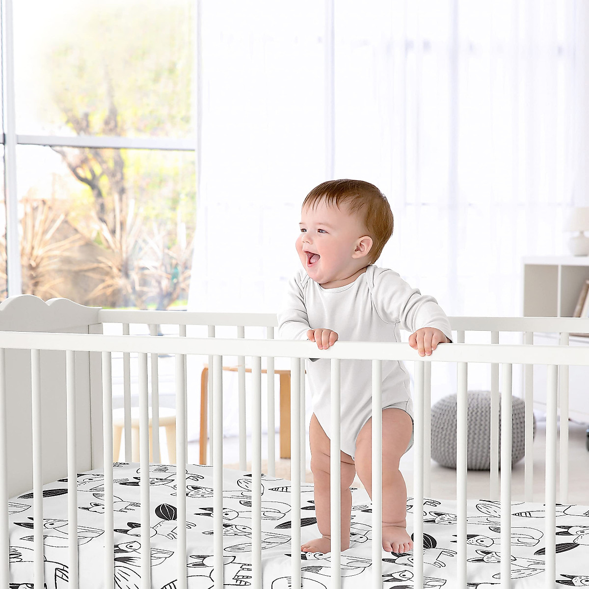 Fitted Crib Sheet for Black and White Fox Collection Baby/Toddler Bedding Set Collection