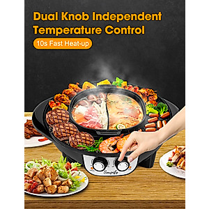 Soupify 2 in 1 Hot Pot with Grill, Electric Korean BBQ Grill, Independent Dual Temperature Control & Non-stick Pan, Multi-function Smokeless Barbecue Grill for Family and Friends Gathering