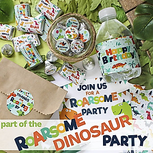 Dinosaur Birthday Party Thanks for Roaring by Thank You Stickers - Stomp, Chomp and Roar- 1.75 in. - 40 Labels