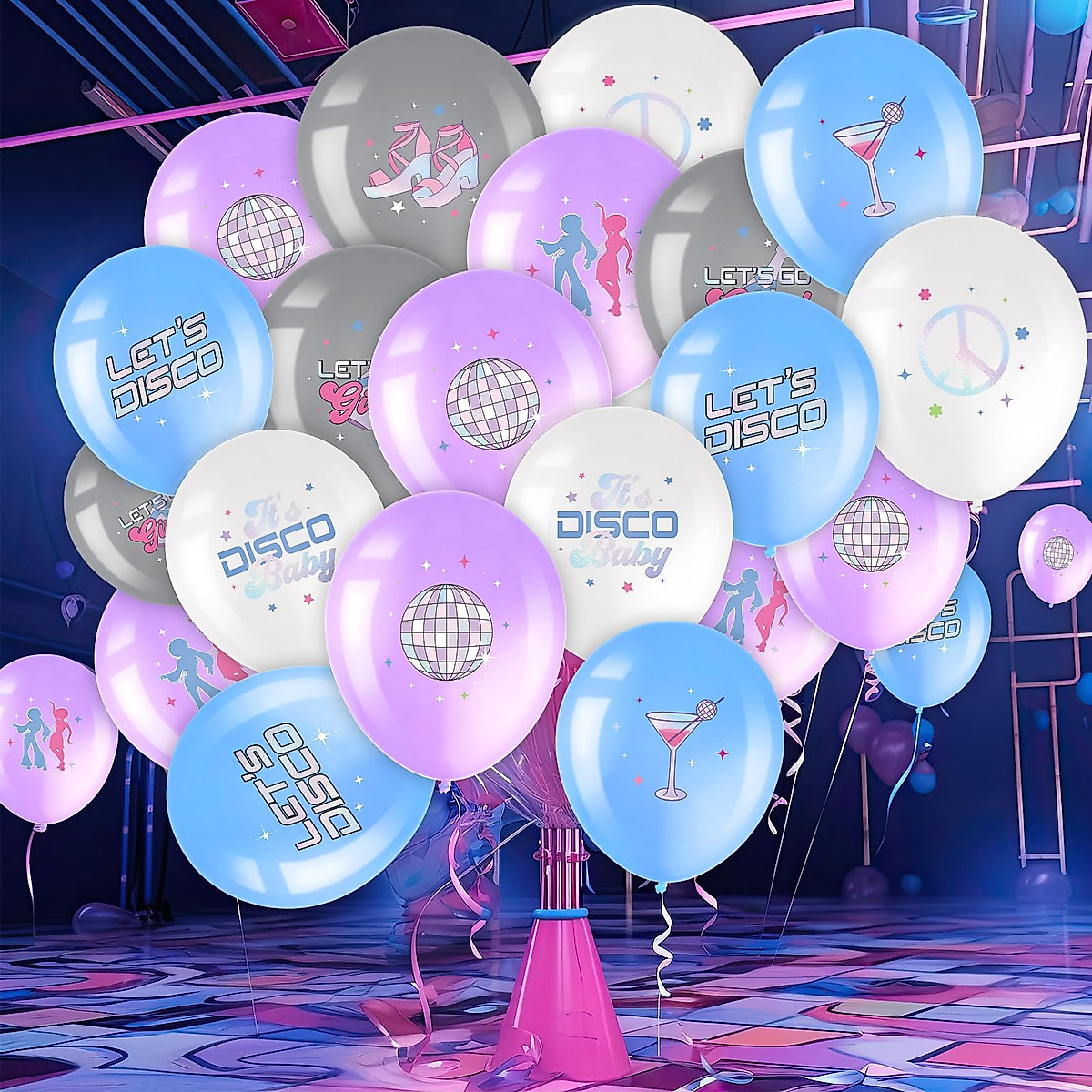 MiniInflat 40 Pcs Let's Disco Balloons Bachelorette Party Decorations 12 Inch Disco Ball Latex Balloons Girls Party Balloons for 70s Retro Theme Birthday Bridal Baby Shower Party Decoration Supplies