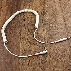 M MAKA Premium Guitar Coil Cable 20 Feet, Instrument Coiled Curly Cord for Guitar Bass, 1/4 inch Right Angle to Straight, White …